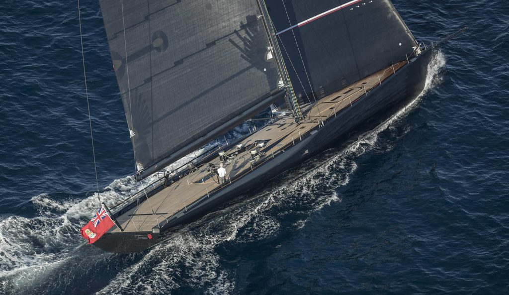 Cruising sailing super-yacht / open transom / twin steering wheels ...